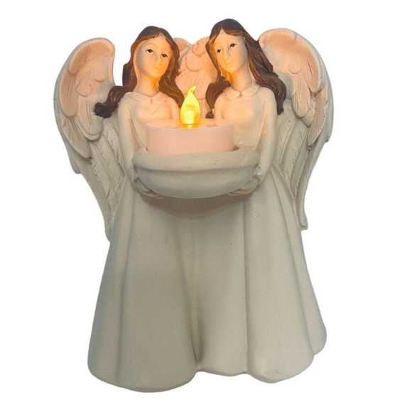 Unbranded | Accents | Two Angels Tea Light Ceramic Candle Holder With ...